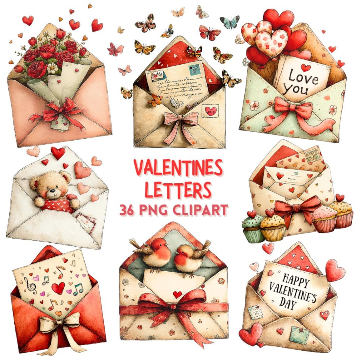 Whimsical Valentines Letters Clipart: Happy Valentines Graphics ...