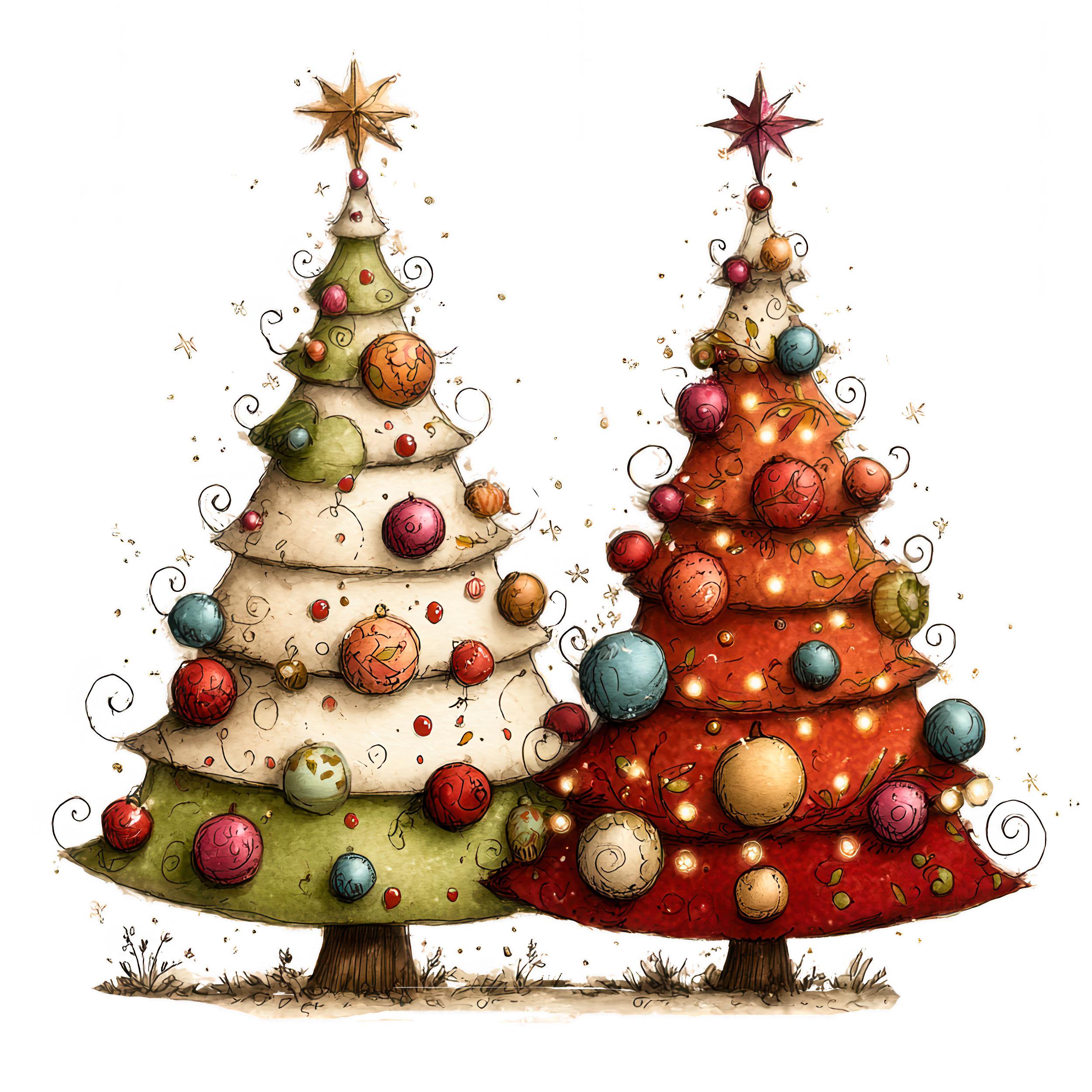 Whimsical Christmas Tree Clipart: Festive Holiday Graphics (digital ...