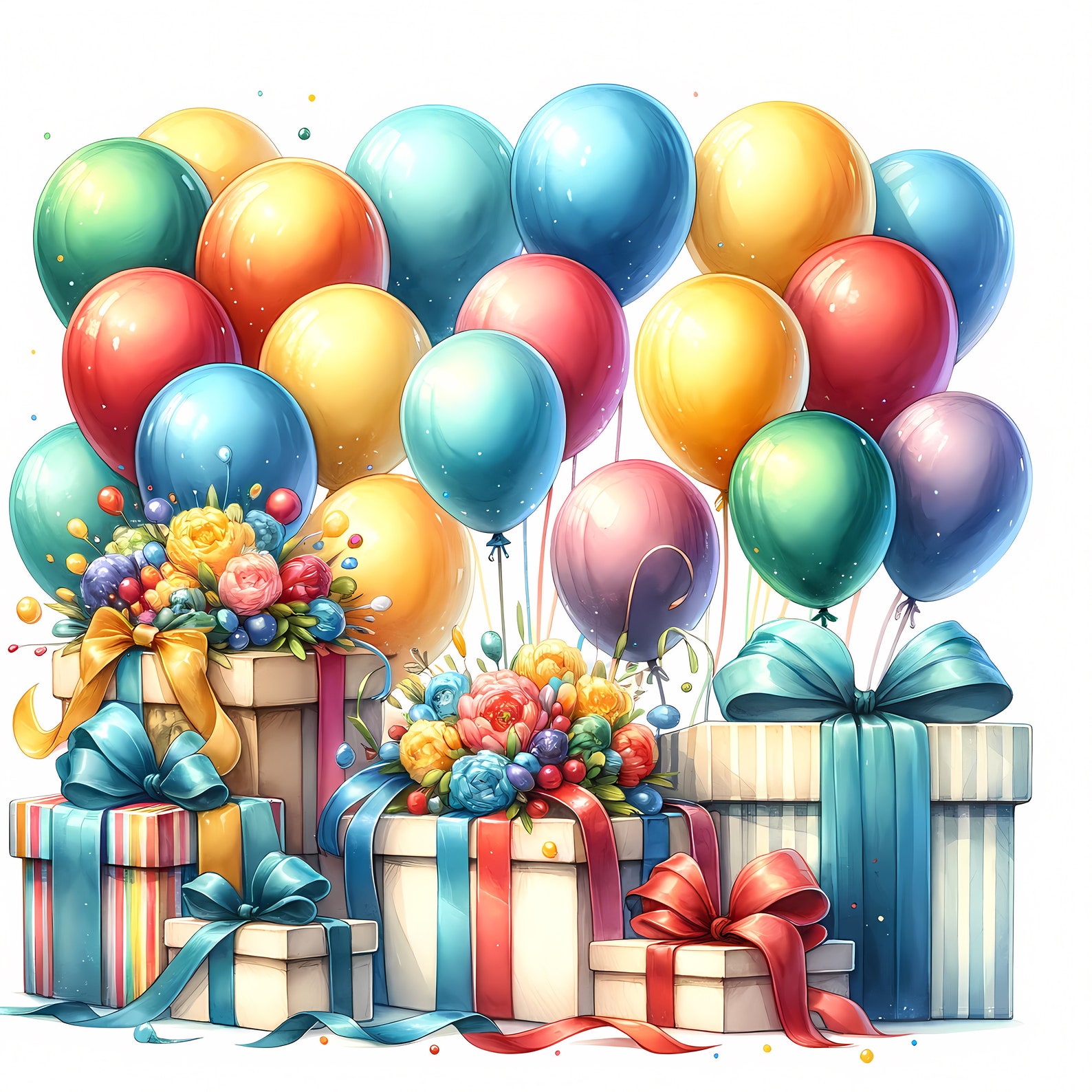 Watercolor Happy Birthday Clipart | Festive Party Decor (digital ...