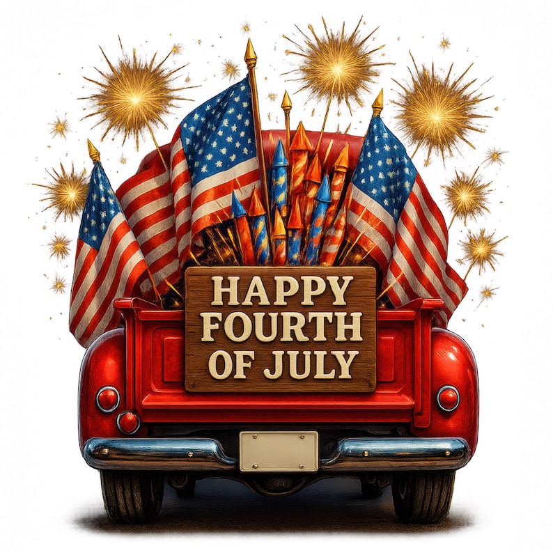 10 4th of July Truck Clipart Bundle: Patriotic Pngs (commercial Use ...