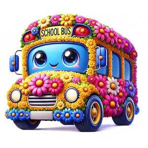 Cute Bus Clipart | 12 High-quality Jpgs | Adorable School Bus Clipart ...