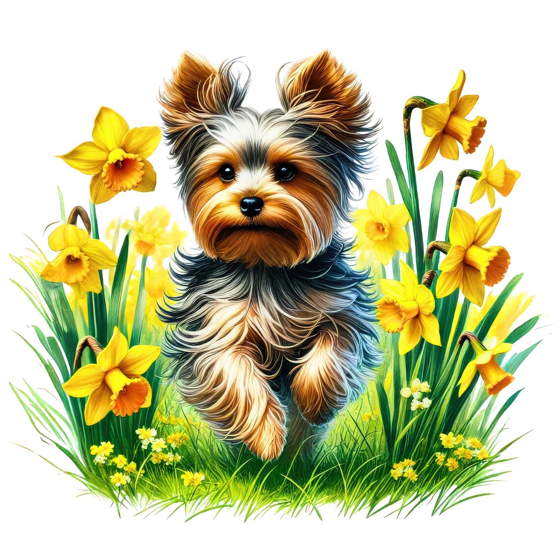 Yorkie and Flowers Clipart Bundle: Watercolor Yorkshire Terrier (11 PNG ...