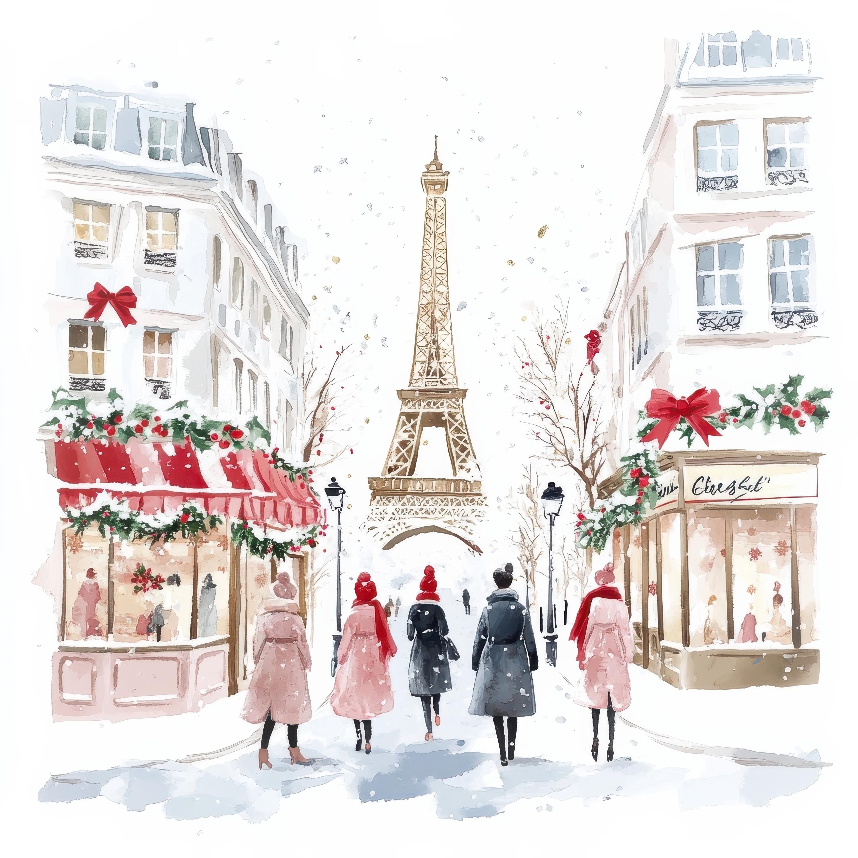 Christmas in France Clipart, French Christmas Holiday Scene, Digital ...