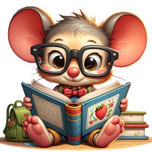 Mouse Student Reading Clipart Bundle – High-quality Jpgs (digital ...