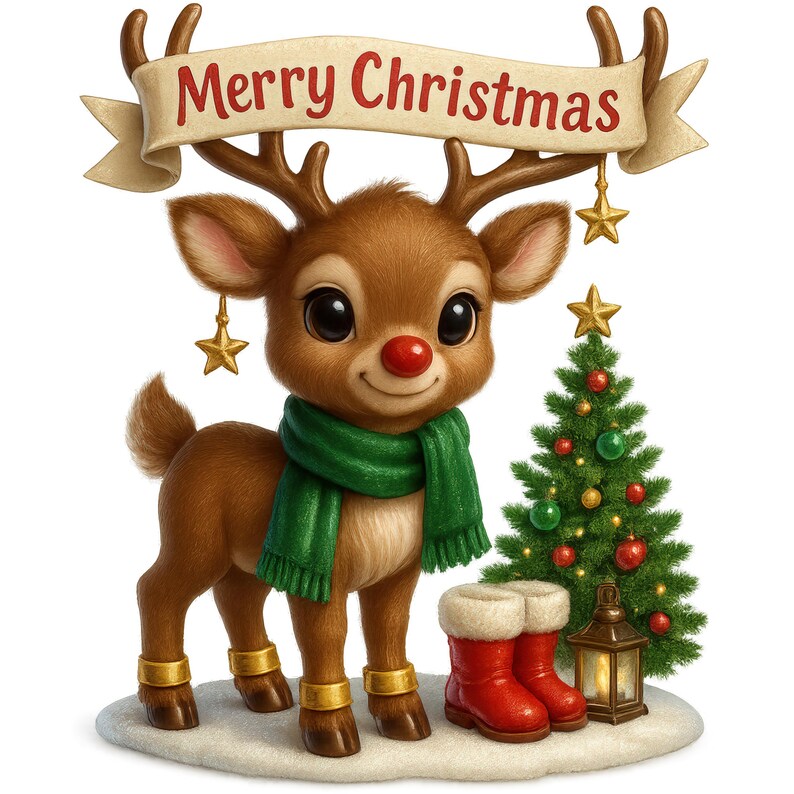 Cute Christmas Reindeer Clipart PNG, Holiday Animal Art (instant ...