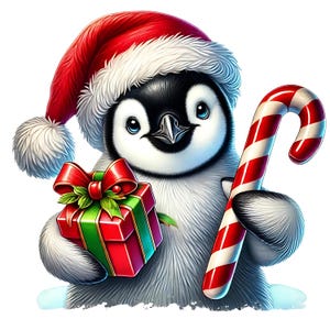 Christmas Penguin Clipart | 10 High-quality Jpgs | Festive Cute ...