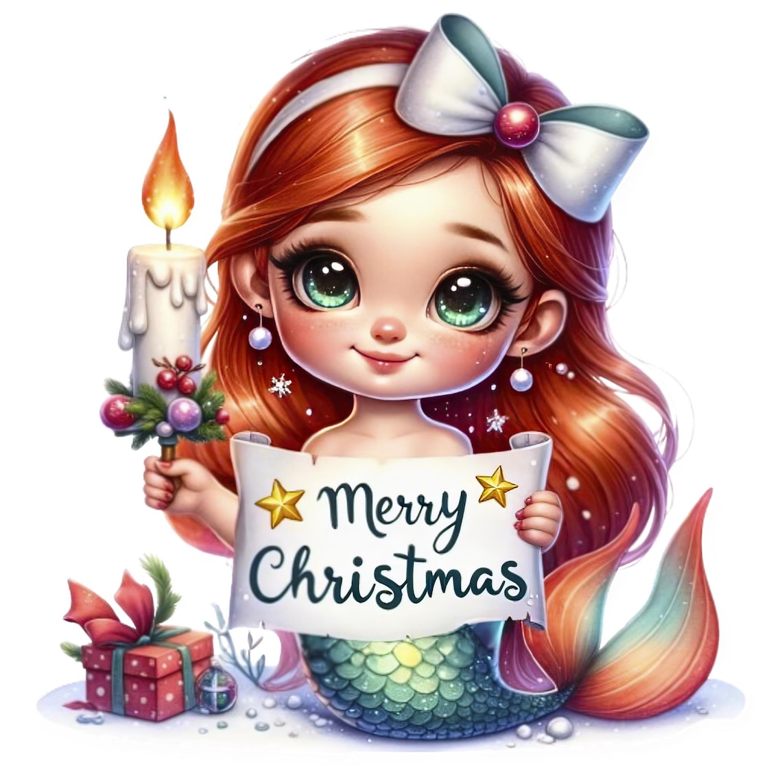 Festive Mermaid Christmas Clipart | Holiday PNG Bundle (digital ...