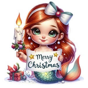 Mermaid Christmas Clipart | 12 High-quality Pngs | Festive Mermaid ...