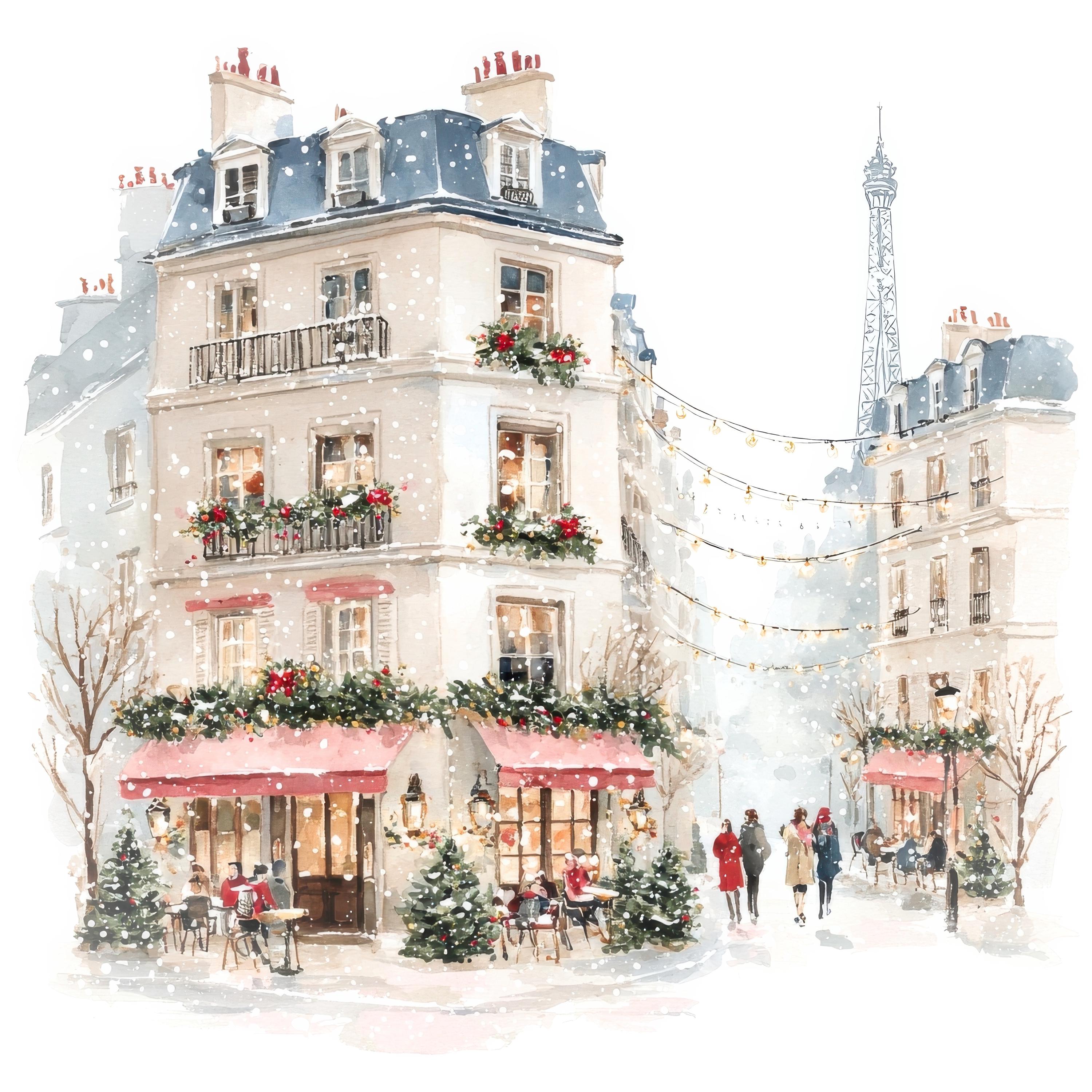 Christmas in France Clipart, French Christmas Holiday Scene, Digital ...