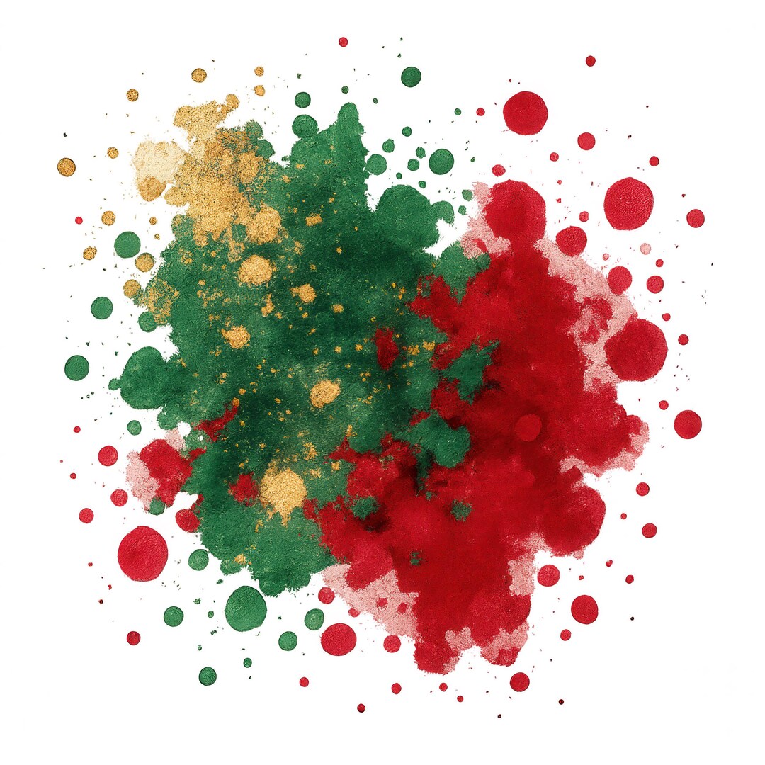 Christmas Splashes Clipart: Red Green Gold Paint Splatter, Alcohol Ink ...