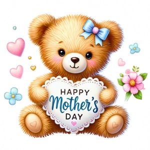 Mother's Day Teddy Bear Clipart, High-quality PNG JPG (digital Download ...