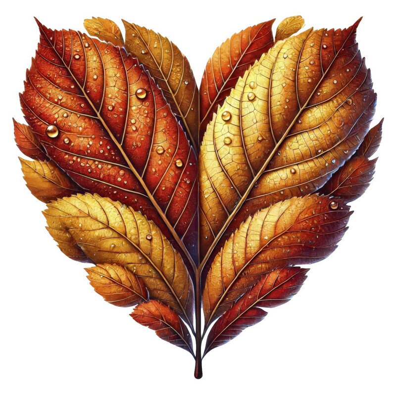 Autumn Leaves Heart Clipart: Fall Wall Art (12 PNG/JPG Digital Download ...