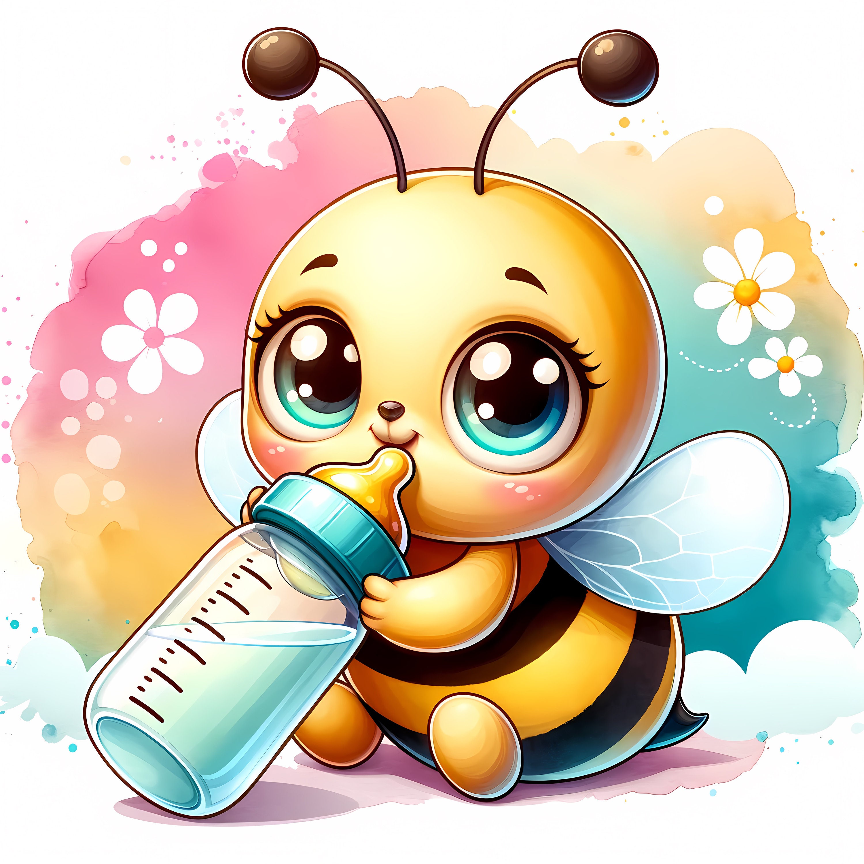 Cute Bee With Baby Bottle Clipart 10 High-quality Jpgs Clipart Bundle ...