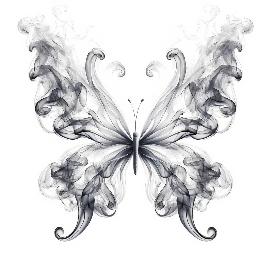 Ethereal Smoke Butterfly Clipart | Monochrome Wall Art (digital ...