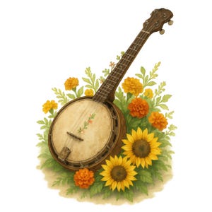 10 Floral Banjo Clipart Bundle: Watercolor Banjo With Flower PNG ...