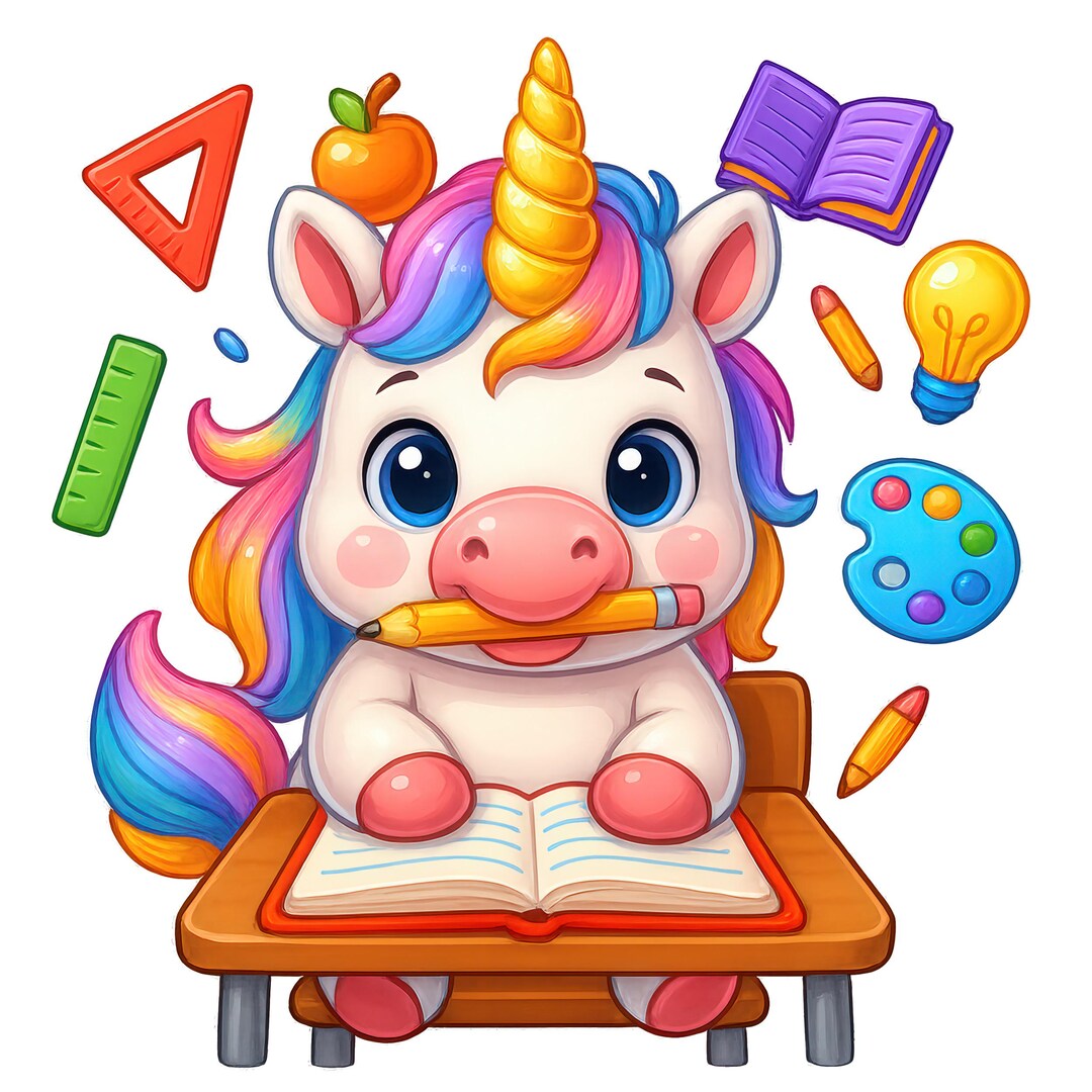 School Unicorn Clipart, 10 High-quality Pngs, Adorable Back to School ...