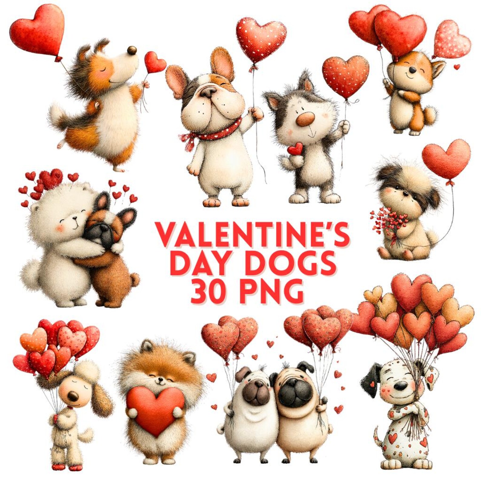 Valentine's Day Dogs Clipart | Heartwarming Graphics | Whimsical Love ...