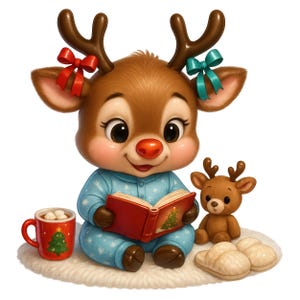 Cute Christmas Reindeer Clipart PNG, Holiday Animal Art (instant ...
