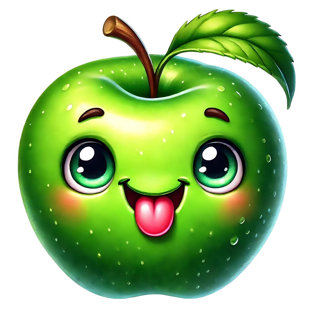 Cute Green Apple Clipart | Commercial Use Jpgs (digital Download) - Etsy