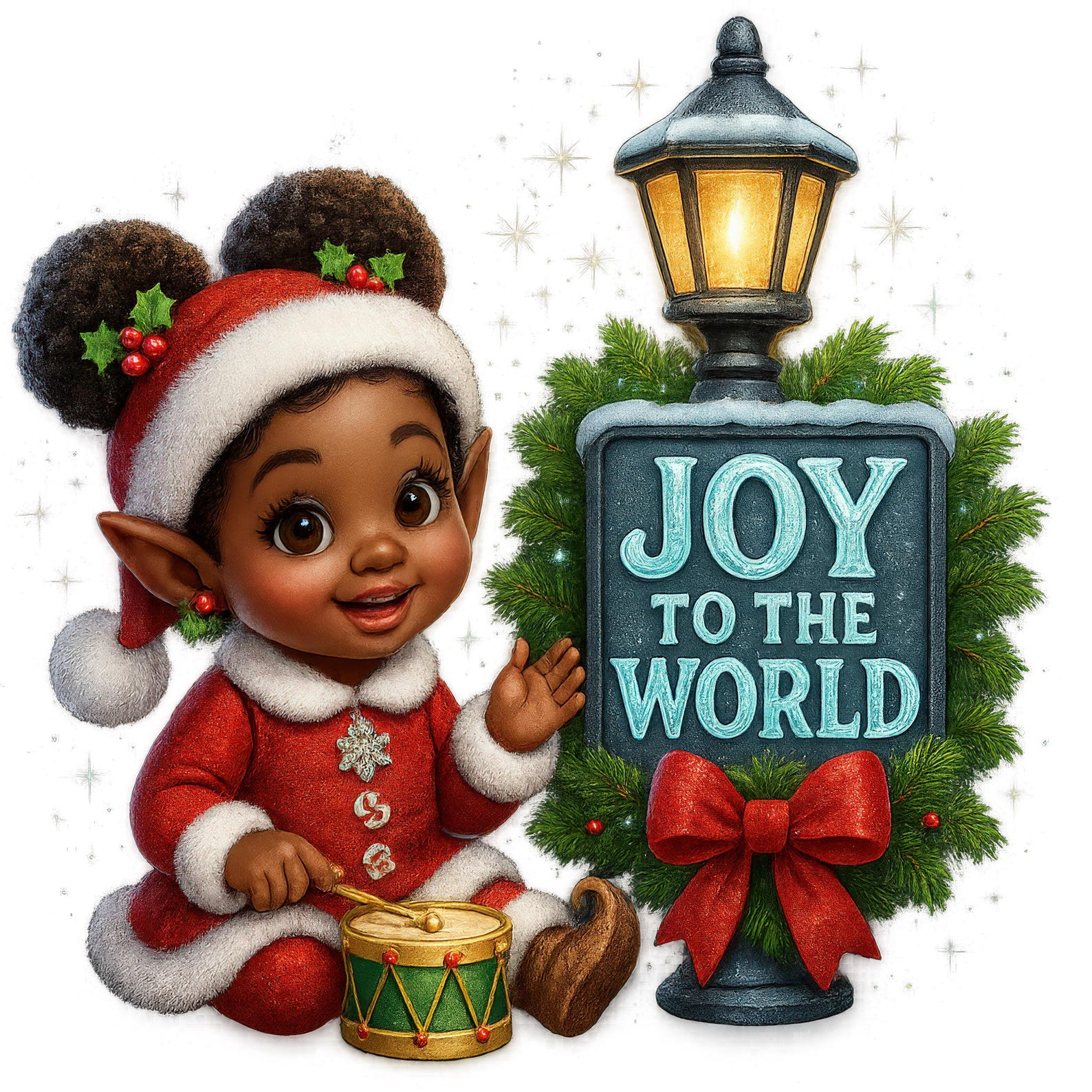 Black Elf Girl Christmas Clipart: African American Holiday PNG (set of ...