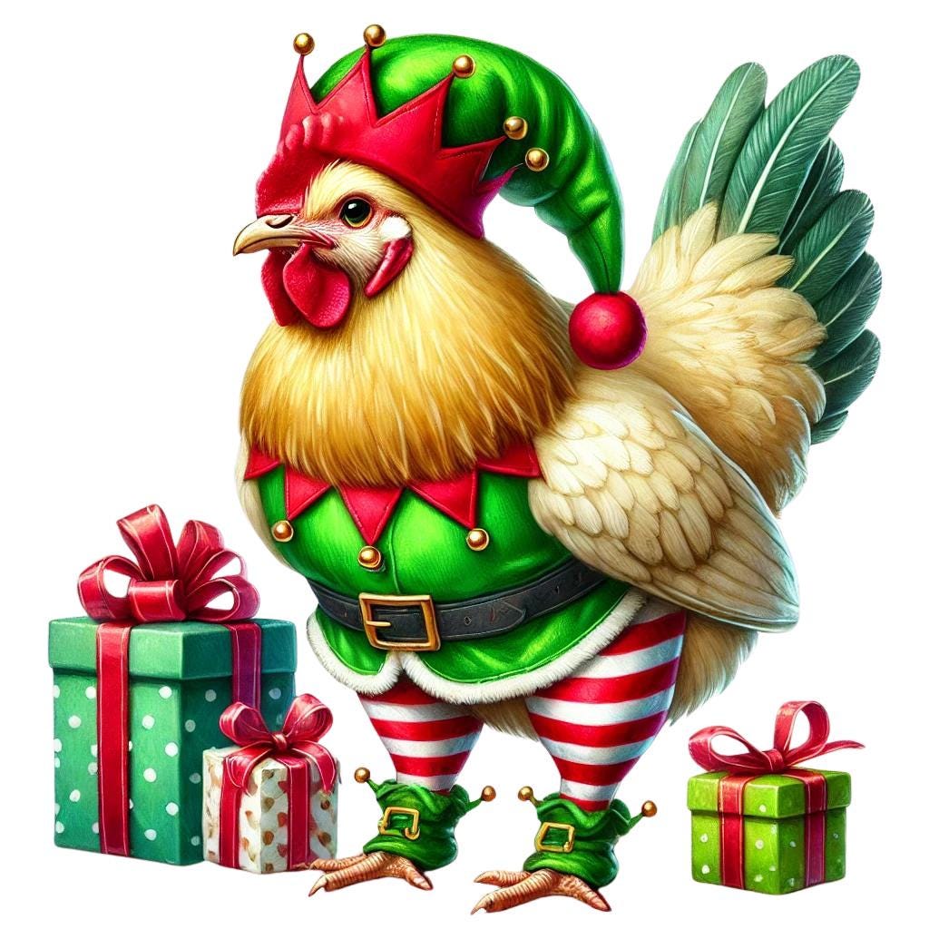 Christmas Chicken Clipart: Festive Santa With Chicken, (11 PNG, Digital ...