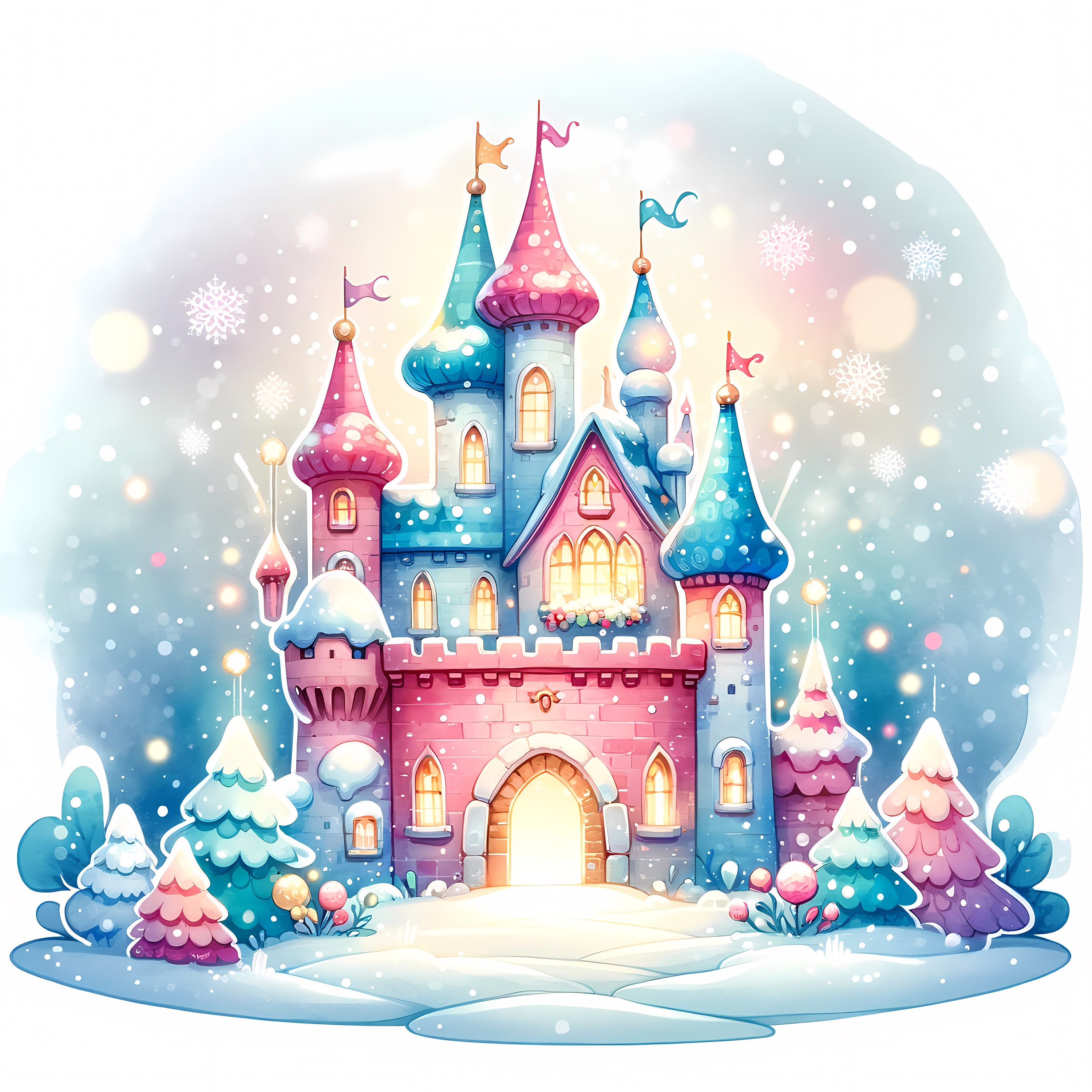 Princess Castle Clipart Bundle: Pink Watercolor Castle, (commercial Use ...