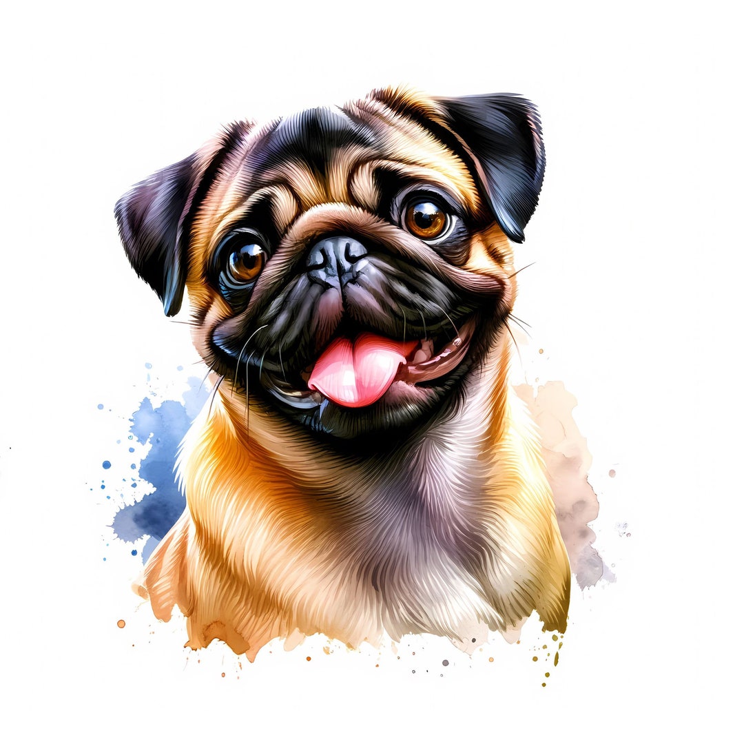 Pug Dog Watercolor Clipart – Commercial License (digital Download) Set ...