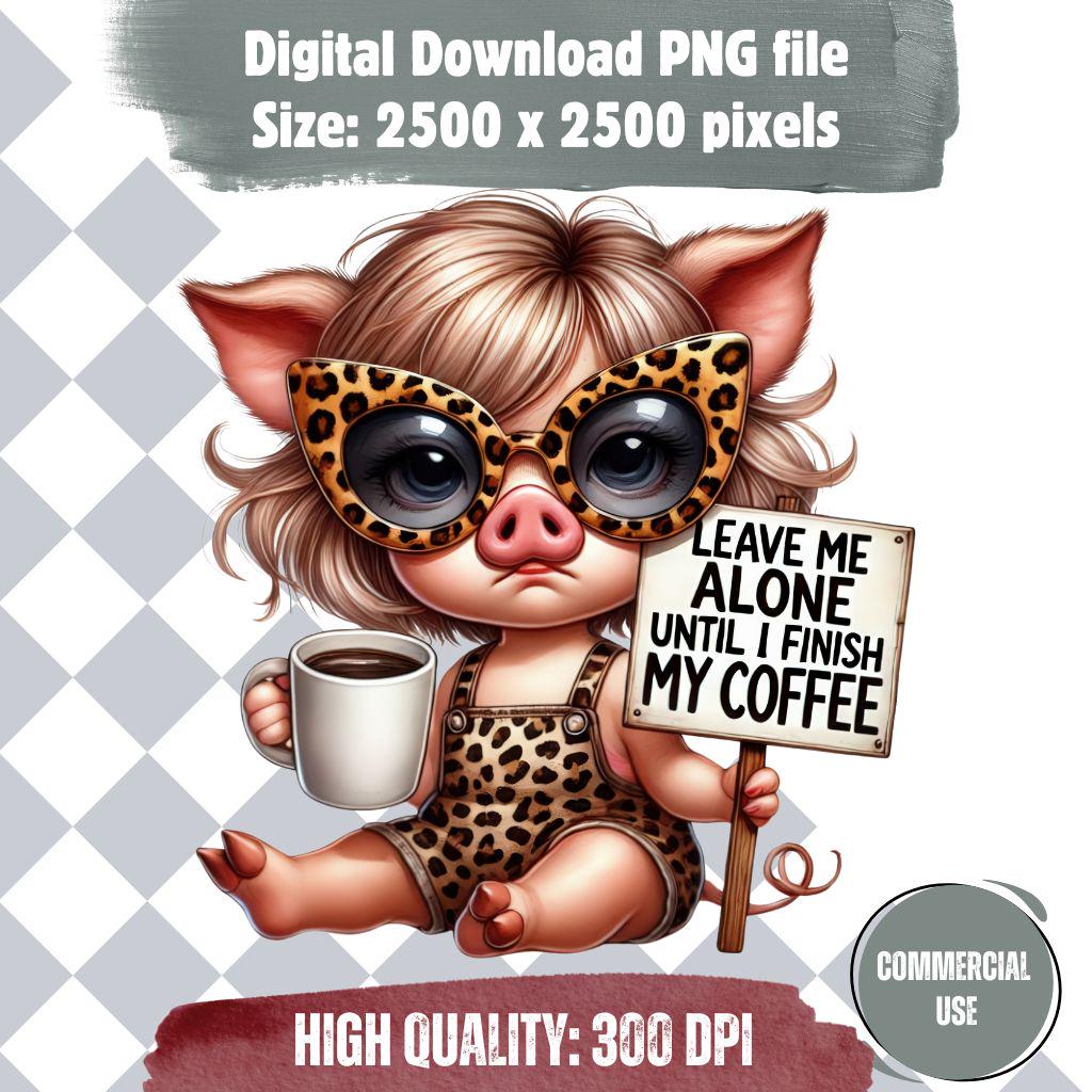 Watercolor Grumpy Pig Clipart: Funny Coffee PNG (digital Download ...