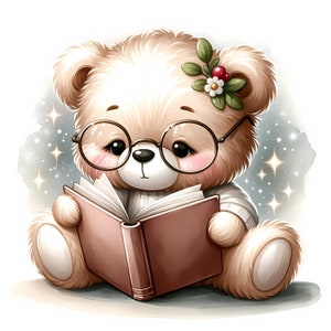 Reading Teddy Bear Clipart – Cute Nursery Art, Commercial Use (jpgs) - Etsy