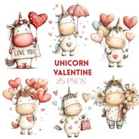 Watercolor Valentine Unicorn Clipart: 20 PNG Images (300 DPI) - Etsy