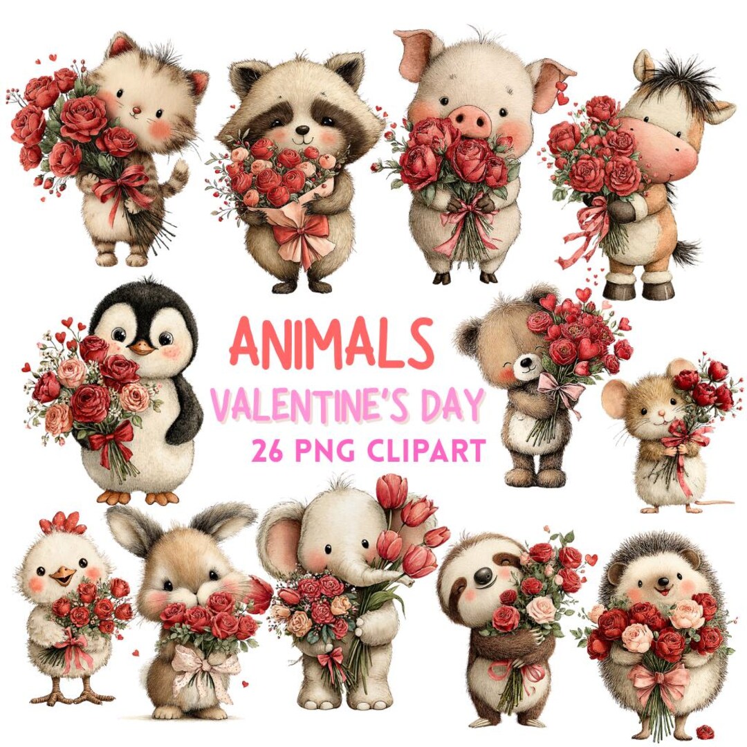 Animals Valentine's Day Clipart | Adorable Whimsical Graphics | Digital ...