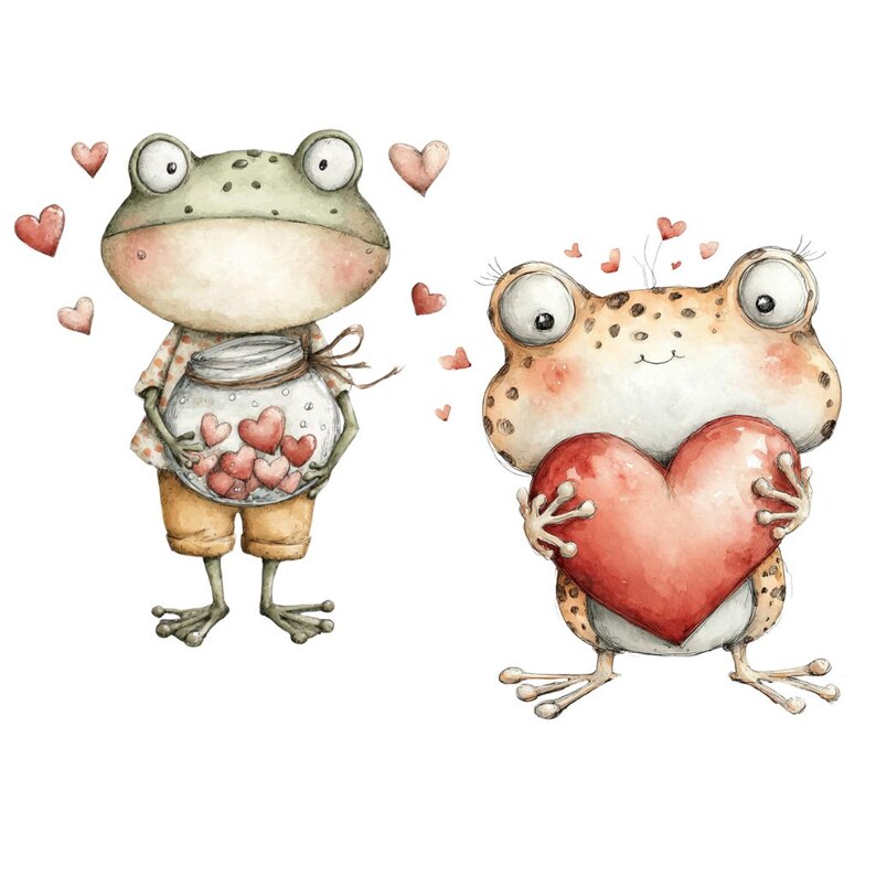 Frog Valentine's Day Clipart: Whimsical Love Graphics (digital Download ...