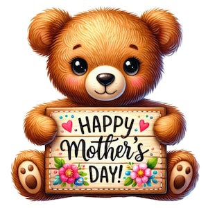 Mother's Day Teddy Bear Clipart, High-quality PNG JPG (digital Download ...