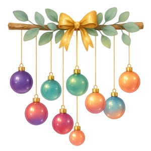 Christmas Baubles Clipart Set: Festive Hanging Ornaments (digital ...