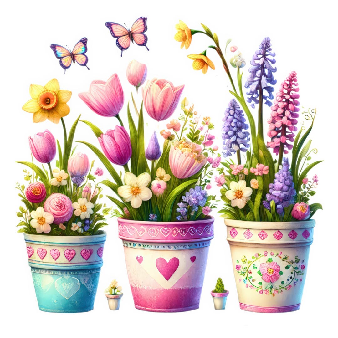 Flower Pots Clipart | 12 High-quality Designs | Cute Whimsical Flower ...