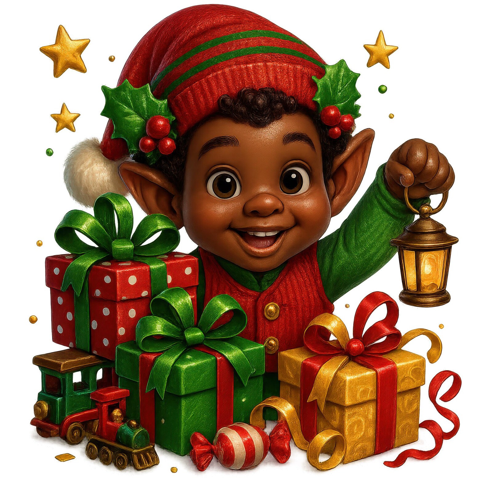 Black Elf Boy Christmas Clipart: African American PNG Set (instant ...