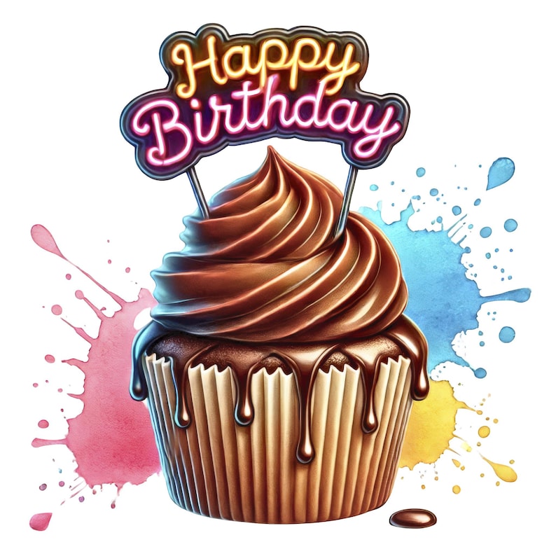 Happy Birthday Cupcake Clipart: Party PNG Bundle (digital Download ...