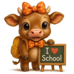 Student Baby Cow Clipart: Back to School PNG (digital Download, Set of ...