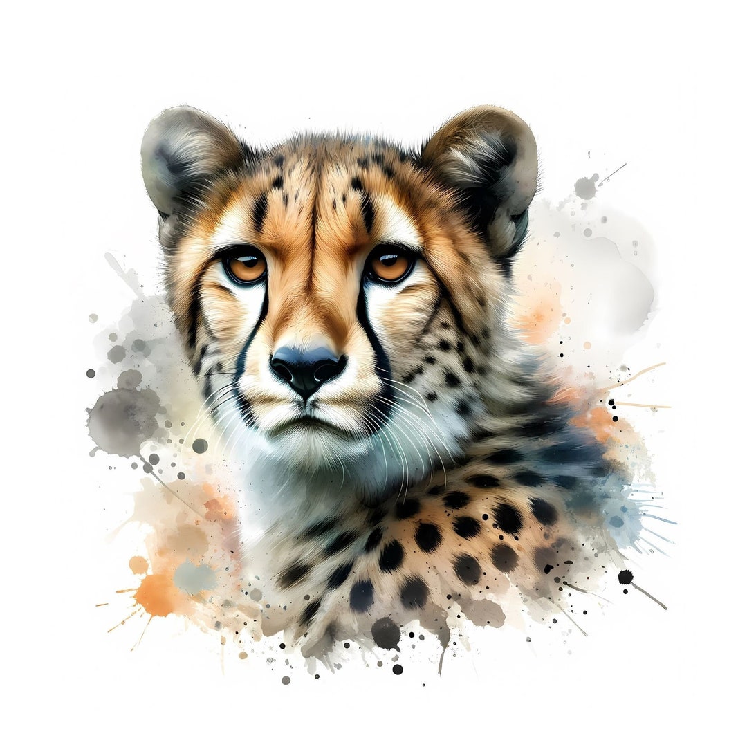 Cheetah Clipart 10 High-quality Jpgs Watercolor Cheetah Digital ...
