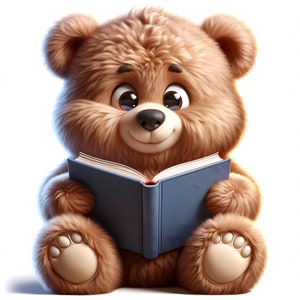 Reading Teddy Bear Clipart – Cute Nursery Art, Commercial Use (jpgs) - Etsy
