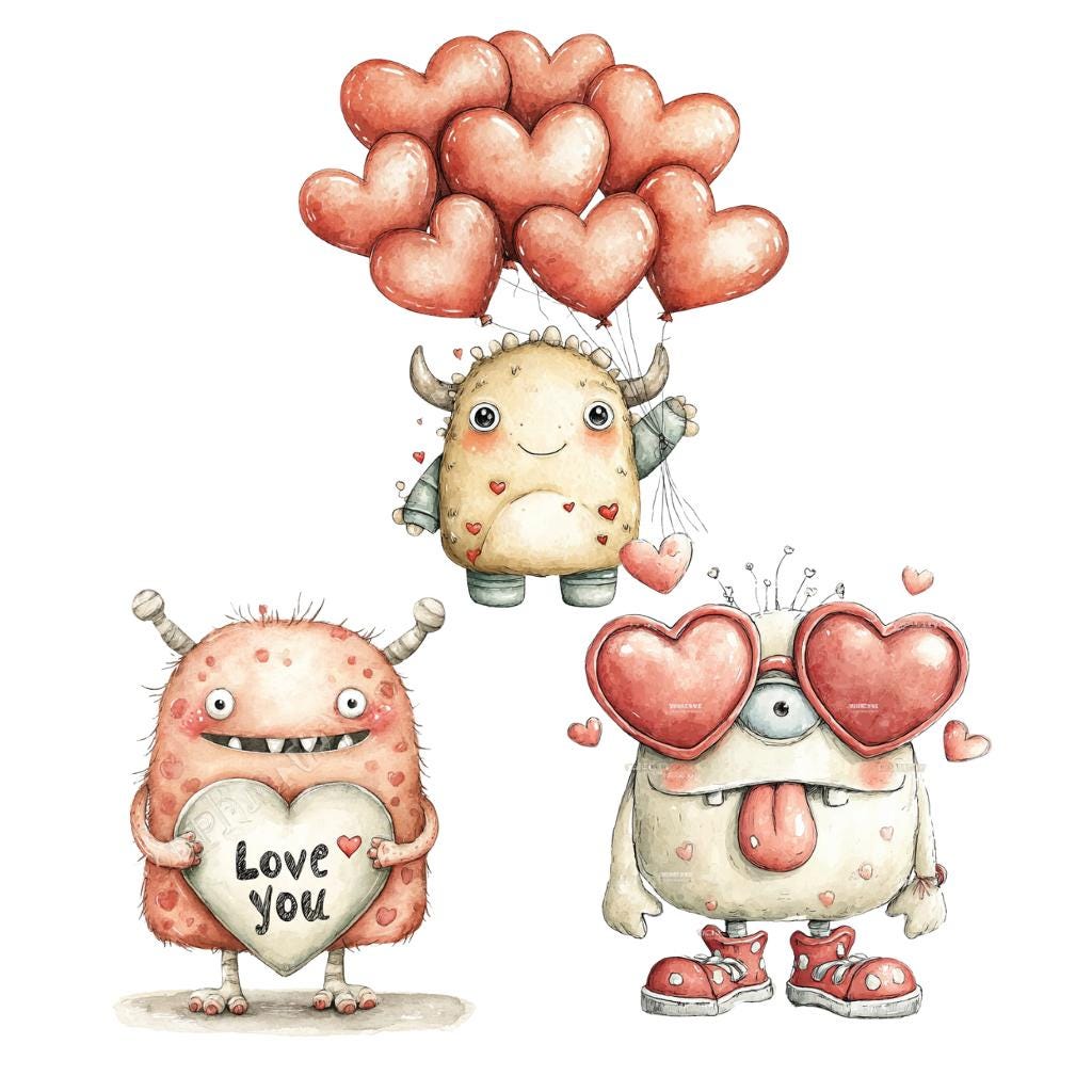 Valentine Adorable Monster Clipart: Whimsical Graphics (digital ...