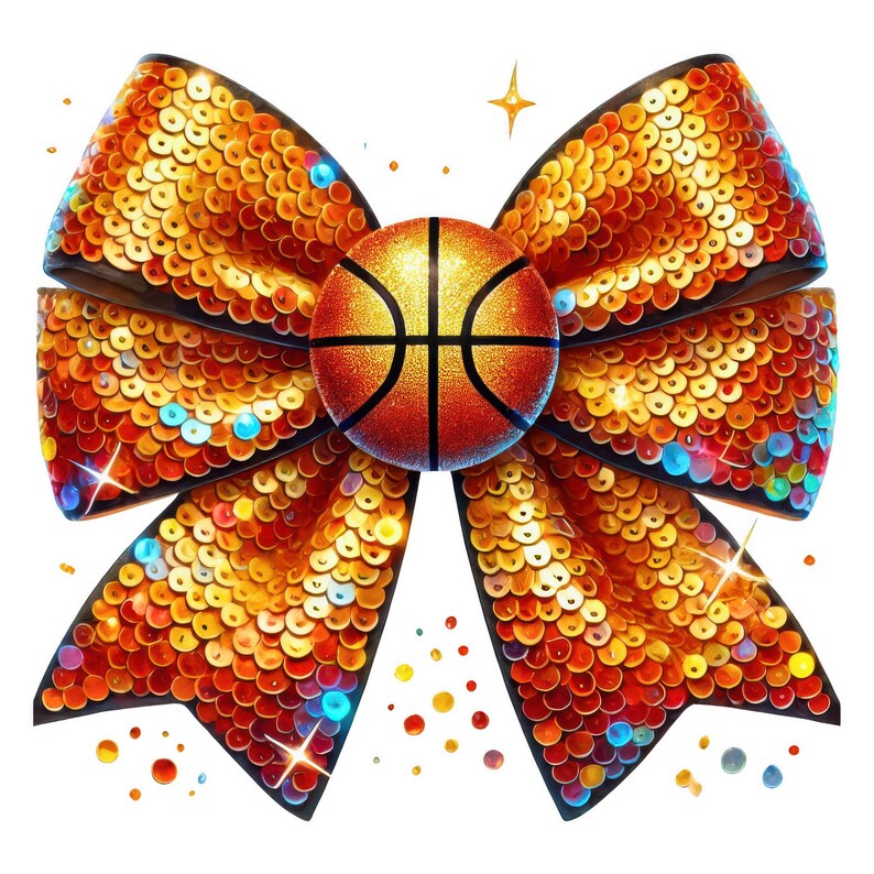 Basketball Sequin Bow Clipart: Sports Art (10 PNG/JPG, Digital Download ...