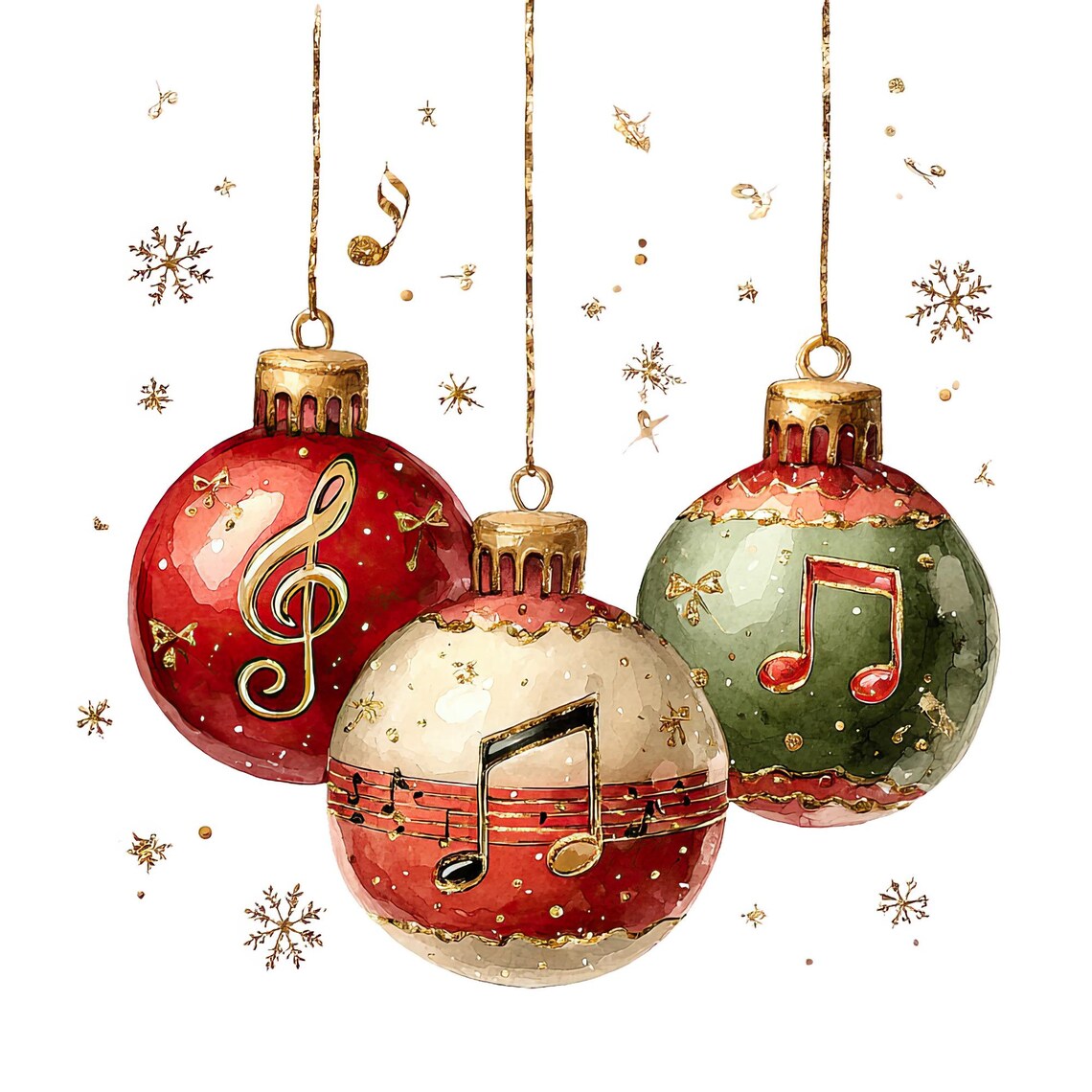 Christmas Ornaments Music Notes Clipart | Festive Musical Graphics ...