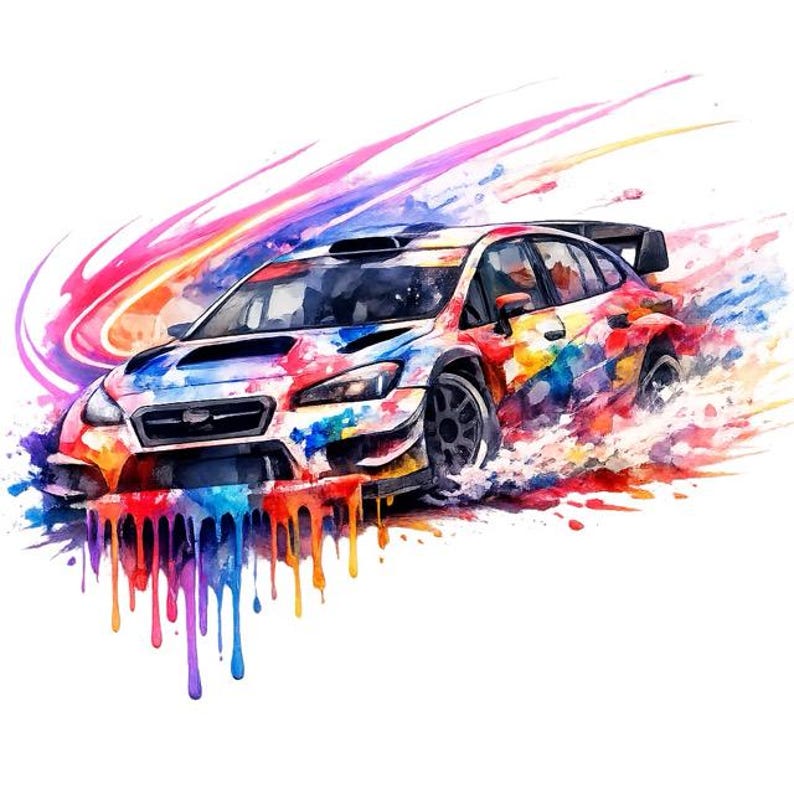Watercolor Rally Car Clipart, High-speed Racing Graphics, Digital ...