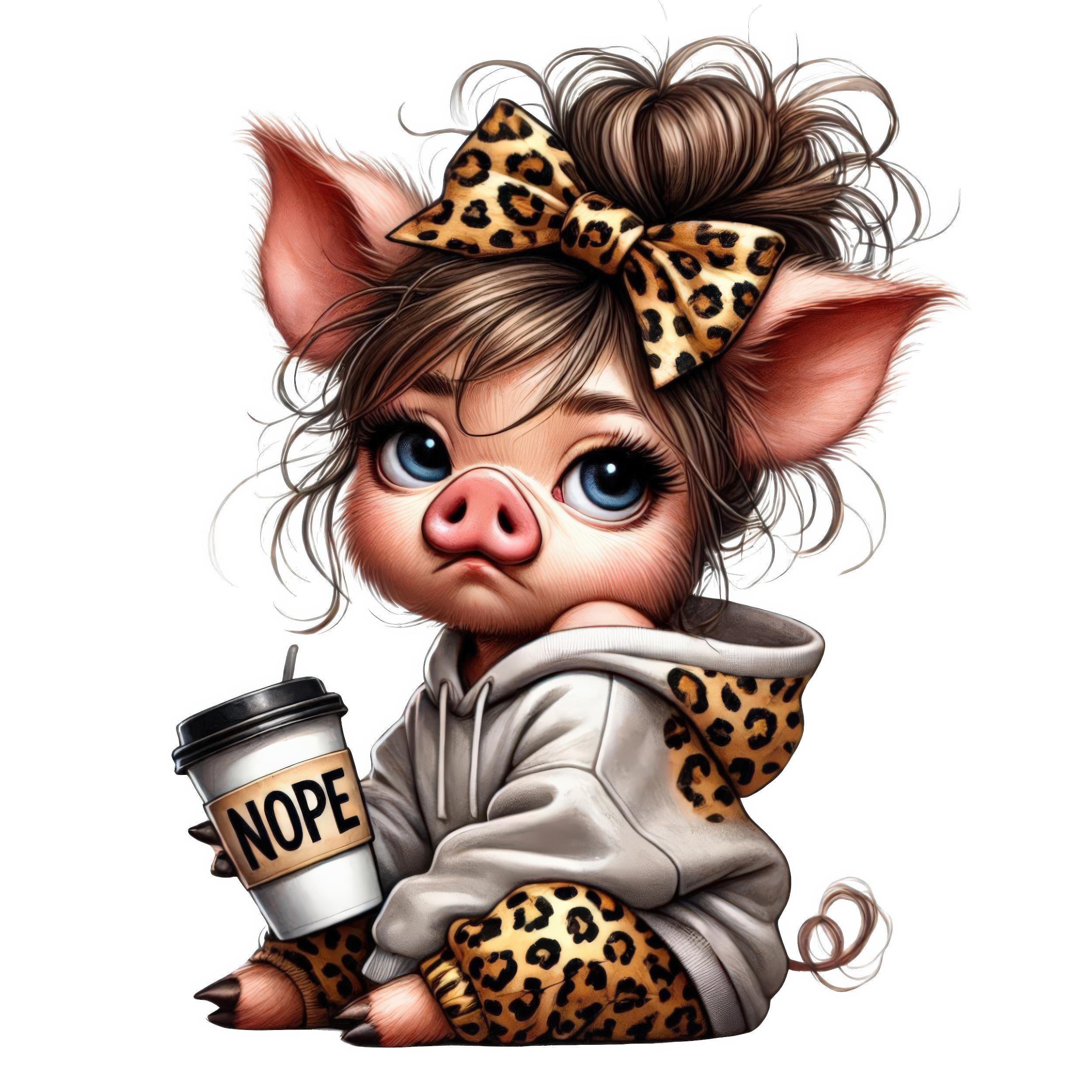 Watercolor Grumpy Pig Clipart: Funny Coffee PNG (digital Download ...