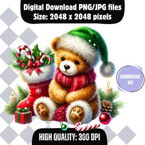 Christmas Teddy Bear Clipart | 12 High-quality Designs | Festive Cute ...