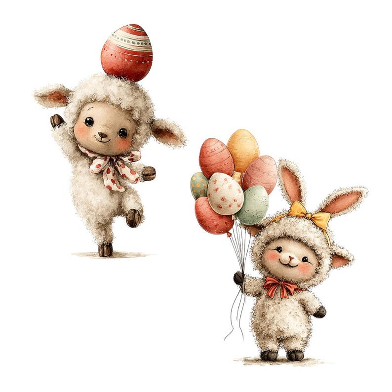 Adorable Lamb Easter Clipart: Festive Whimsical Graphics, Digital ...