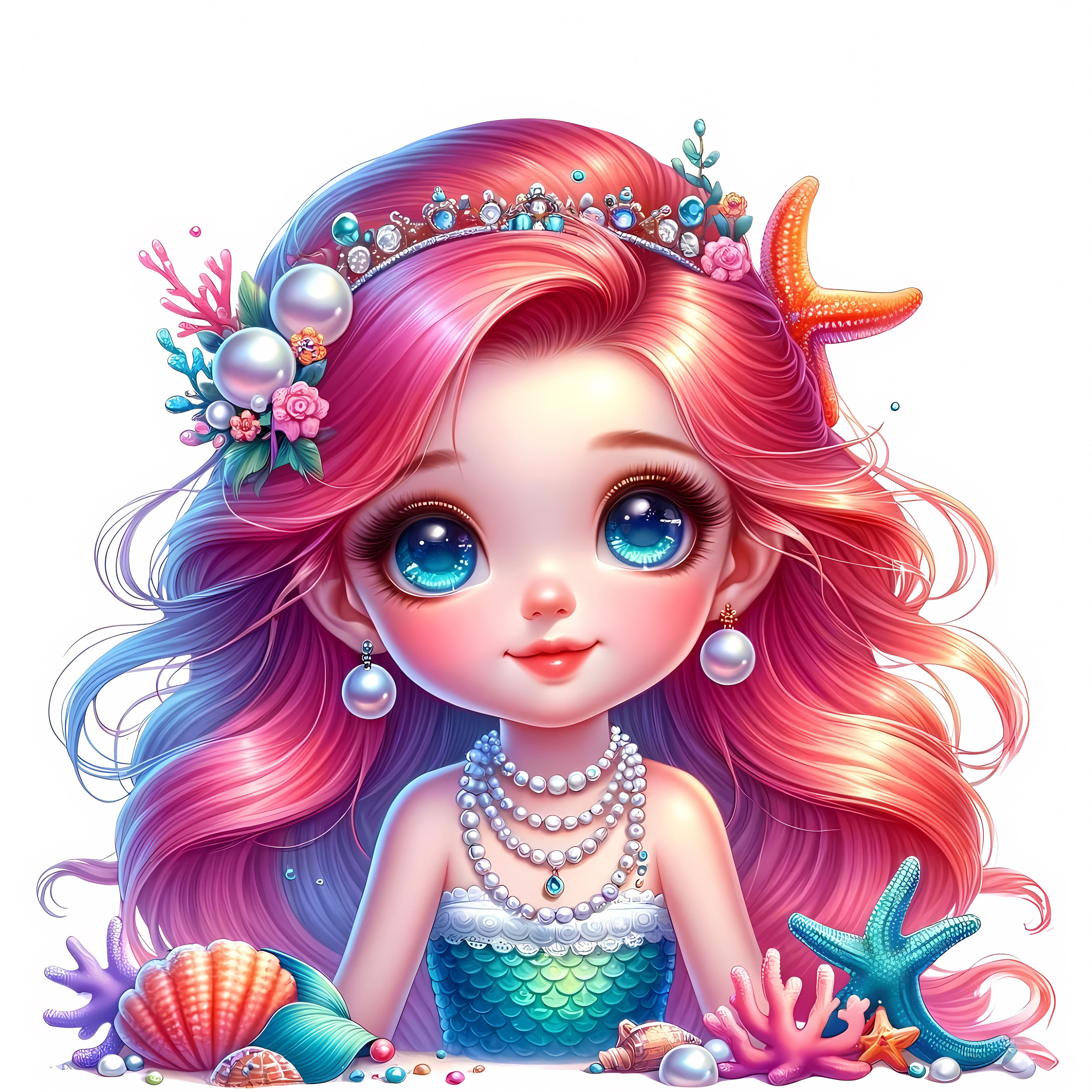 Cute Mermaid Clipart | 12 High-quality Jpgs | Magical Cute Mermaid ...