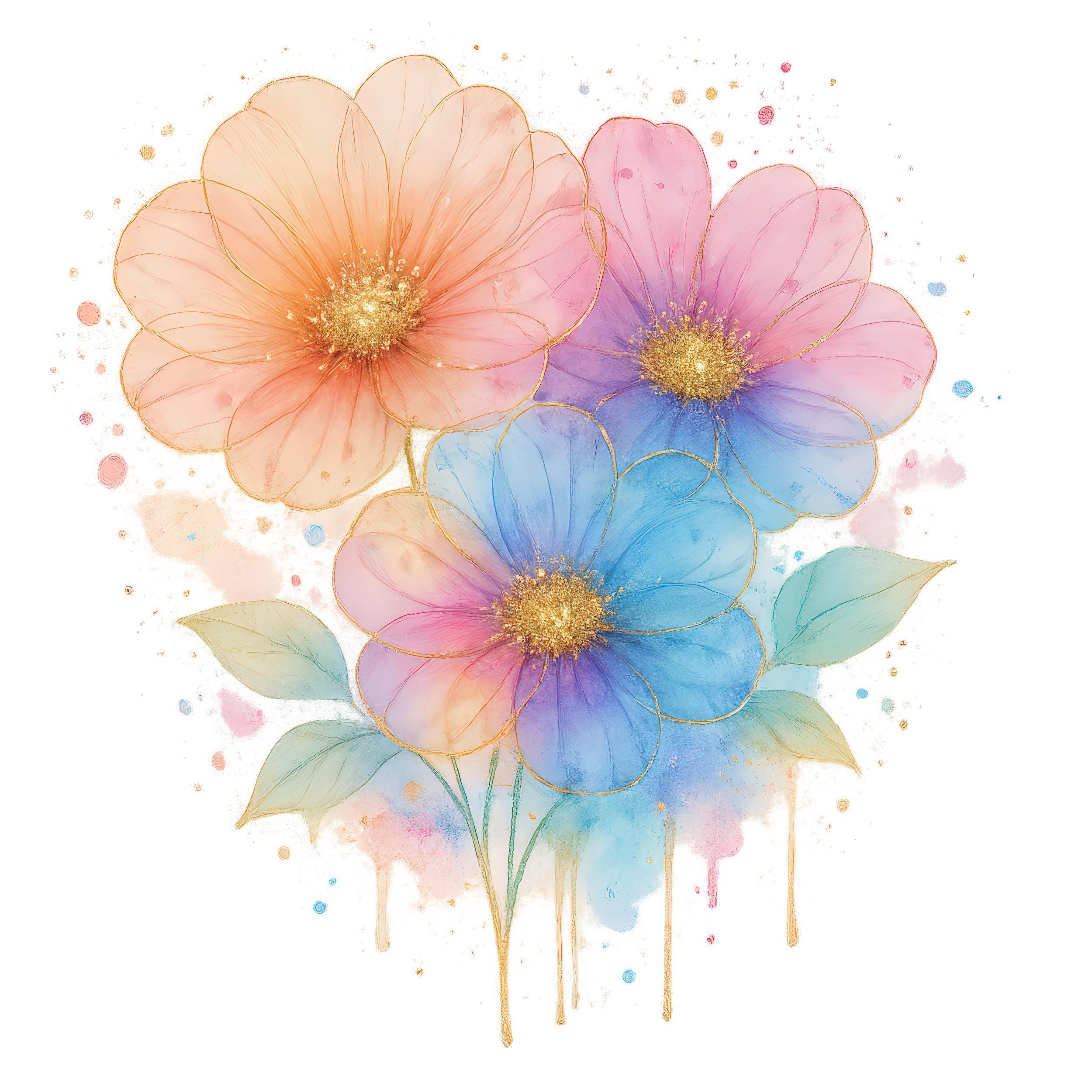 Watercolor Flowers Clipart: Abstract Floral 12 PNG Bundle (digital ...