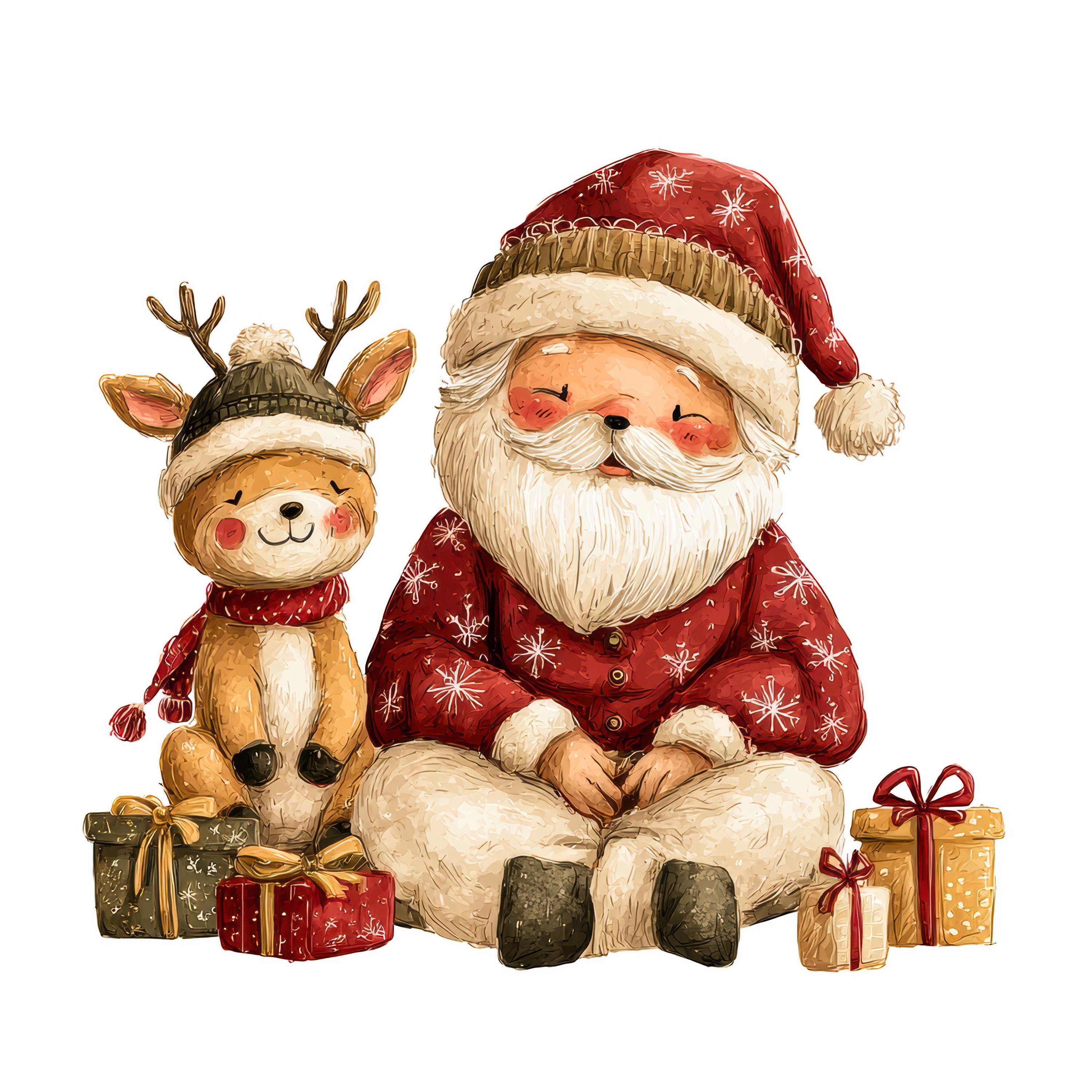 Santa & Reindeer Christmas Clipart: Whimsical Holiday Graphics (digital ...
